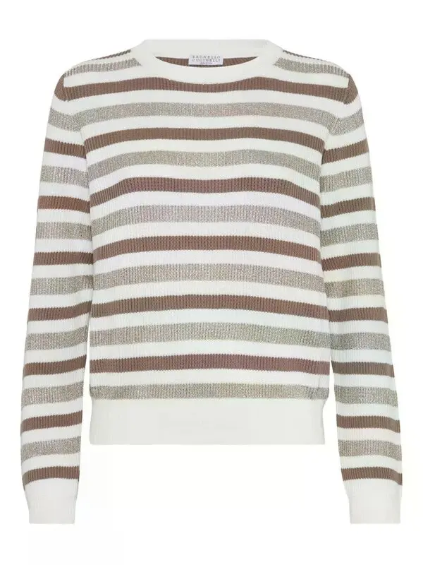 Brunello Cucinelli Striped Cotton Jumper - Neutrals
