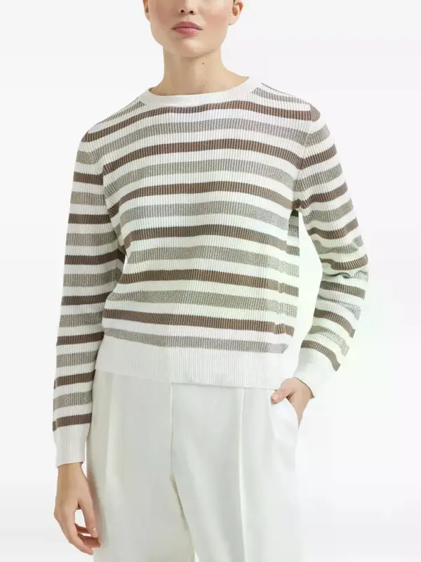 Brunello Cucinelli Striped Cotton Jumper - Neutrals