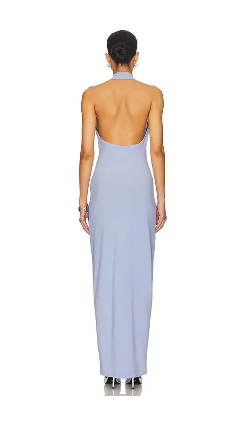 Norma Kamali Tie Front Halter Gown - Celestial Blue