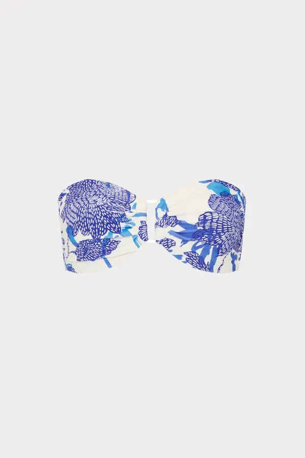 MILLY CABANA Brushwork Floral Bandeau Bikini Top - Blue