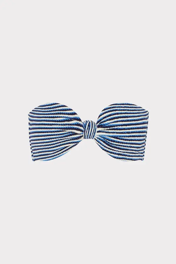 MILLY CABANA Textured Stripe Knot Bandeau Top - Navy