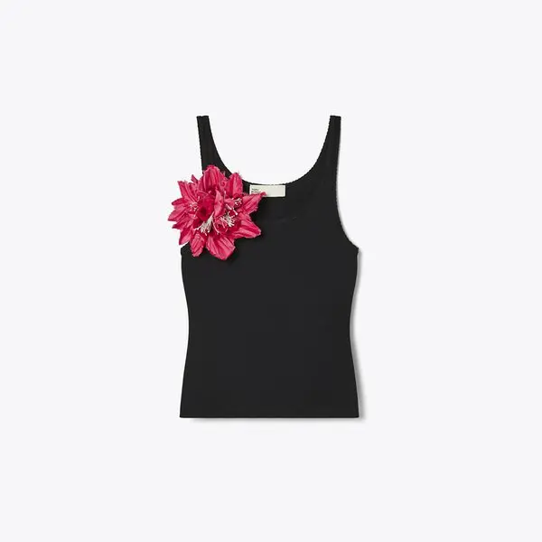 Tory Burch Tank Top With Flower Pin - Black