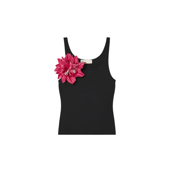 Tory Burch Tank Top With Flower Pin - Black