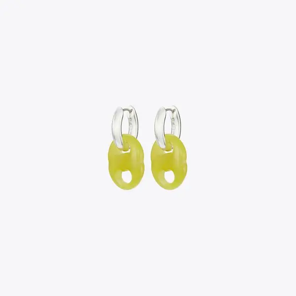Tory Burch Gemini Link Small Hoop Earrings - Light Silver/green