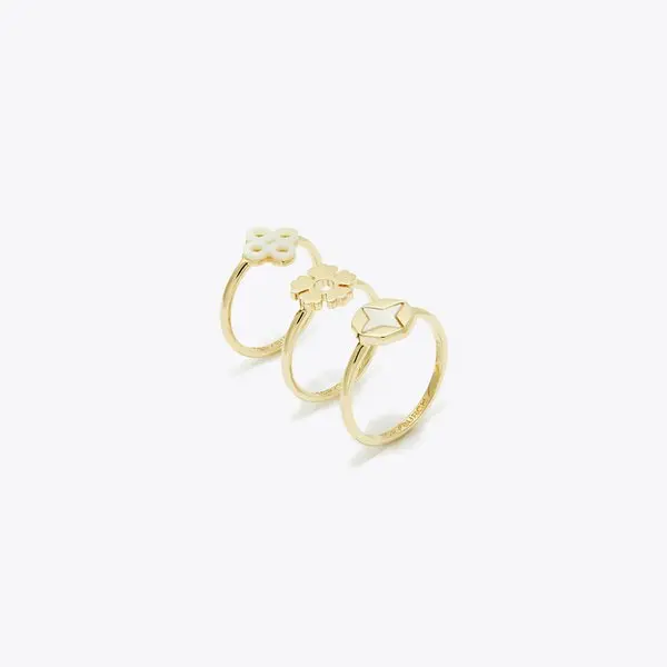 Tory Burch Forget Me Not Stacking Ring Set - Tory Gold/mother Of Pearl