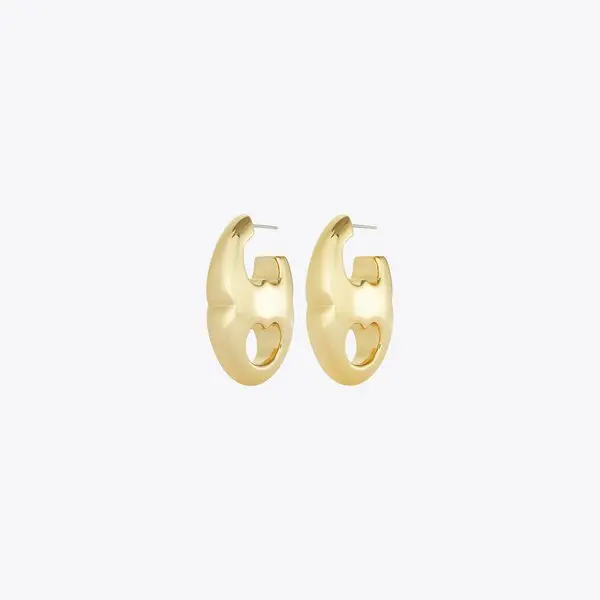 Tory Burch Gemini Link Hoop Earrings - Light Brass