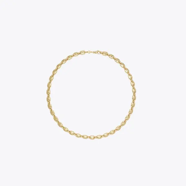 Tory Burch Gemini Link Delicate Necklace - Light Brass