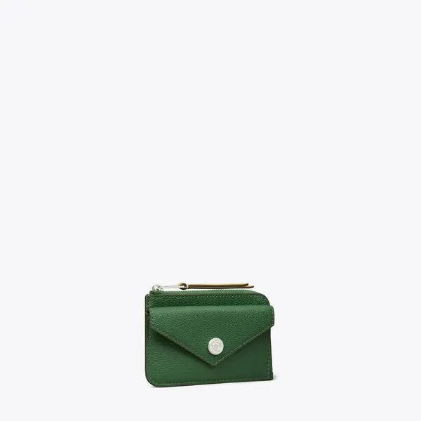 Tory Burch Pebble Envelope Zip Card Case - Dark Kale