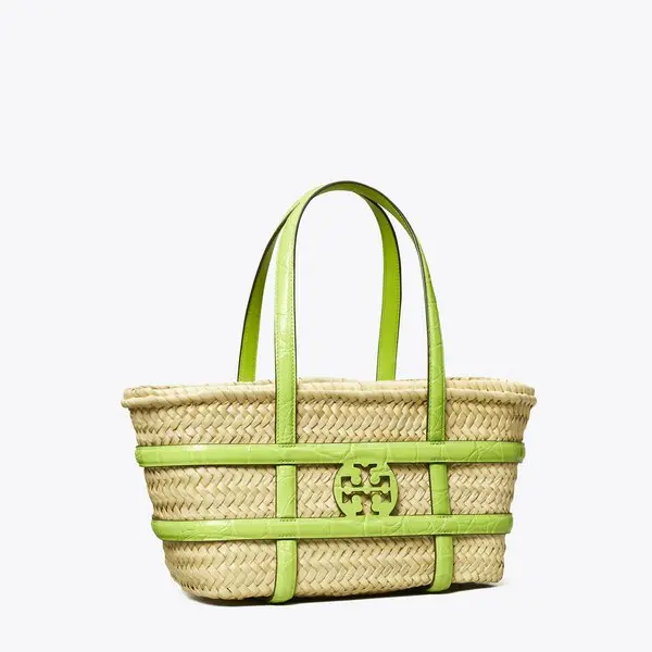 Tory Burch Small Ella Croc-embossed Straw Basket - Bright Fern