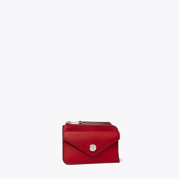 Tory Burch Leather Envelope Zip Card Case - Red Sky