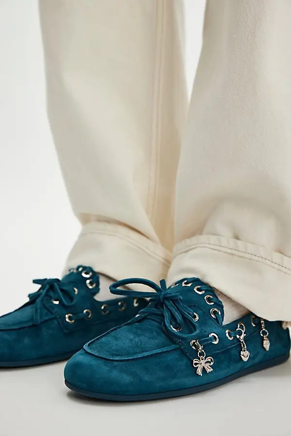 Jeffrey Campbell Treasure Chest Boat Shoes - Dusty Turquoise Suede