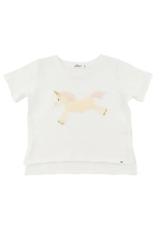 OH BABY! Raw Edge T-shirt With Unicorn Applique - Cream