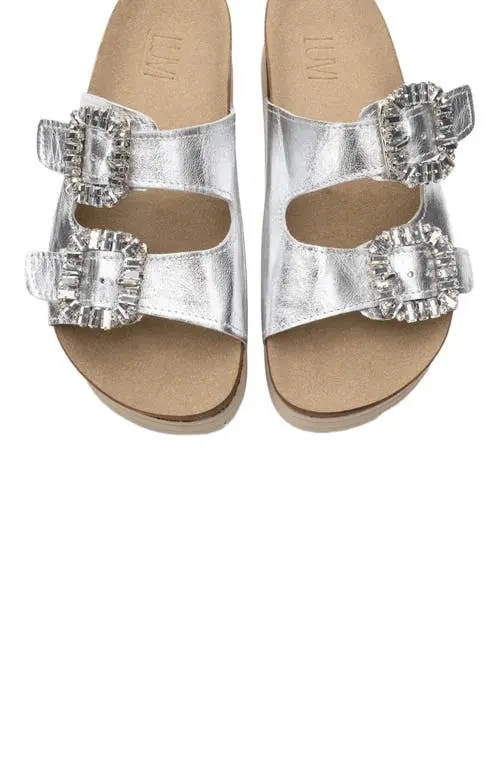 FOREVER & ALWAYS SHOES Polacca Leather Slide Sandal - Silver Leather