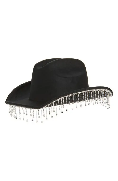 Tasha Crystal Fringe Cowboy Hat - Black