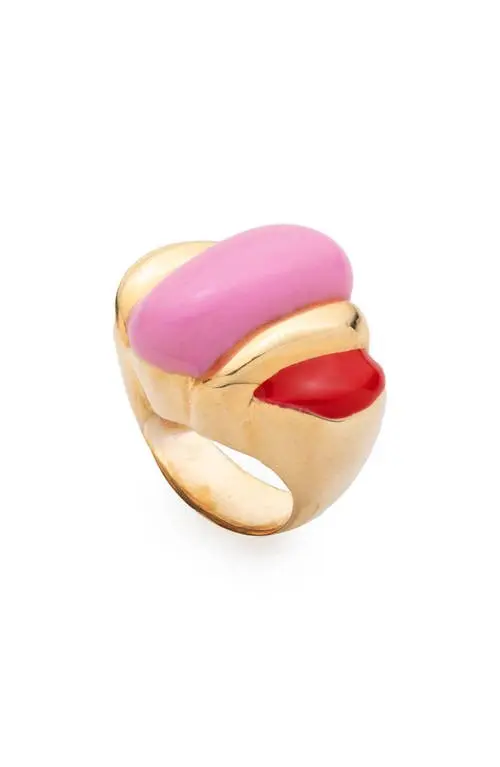 STERLING KING Bellmer Enamel Ring - Gold/ Pink/ Red