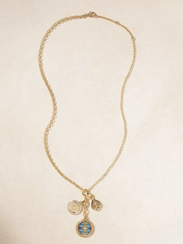 FOUNDRAE Reverie, Internal Compass & Spade Diamond And Enamel Necklace - Gold