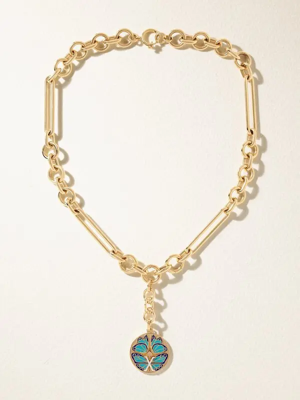 FOUNDRAE Reverie Midsized Mixed Clip Extension Diamond And Enamel Necklace - Gold