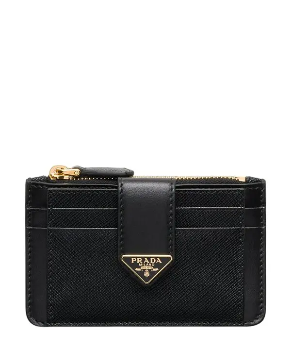 Prada Saffiano And Smooth Leather Card Holder - Black