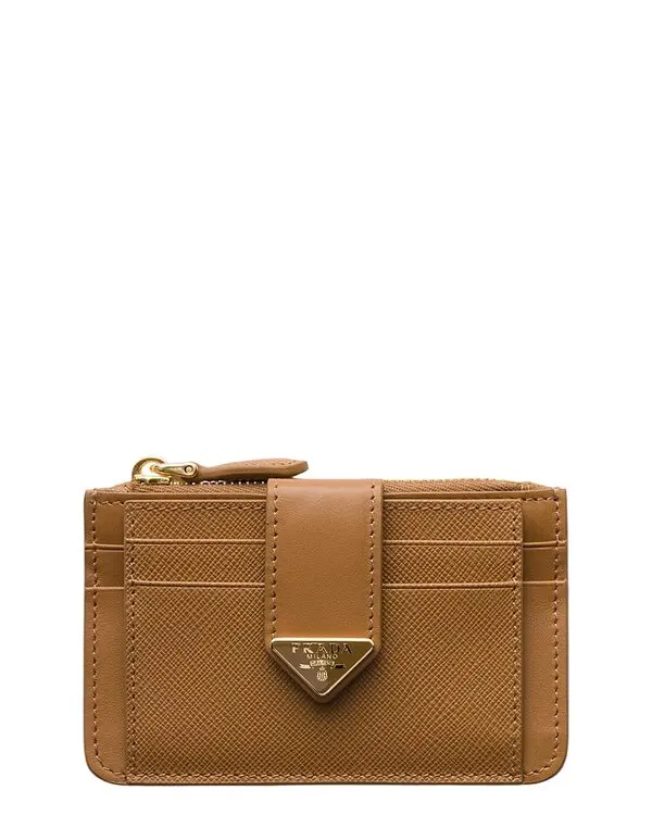 Prada Saffiano And Smooth Leather Card Holder - Brown