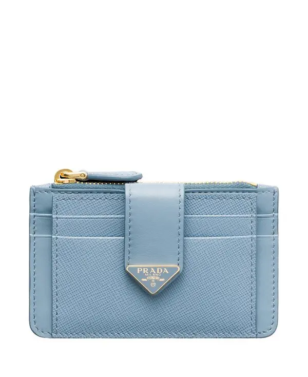 Prada Saffiano And Smooth Leather Card Holder - Light Blue