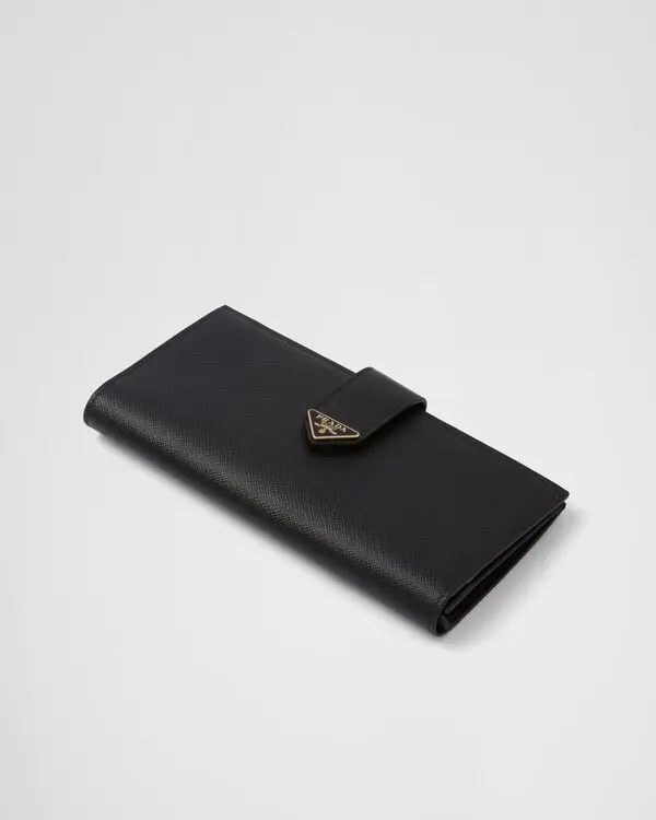 Prada Large Saffiano And Smooth Leather Wallet - Black