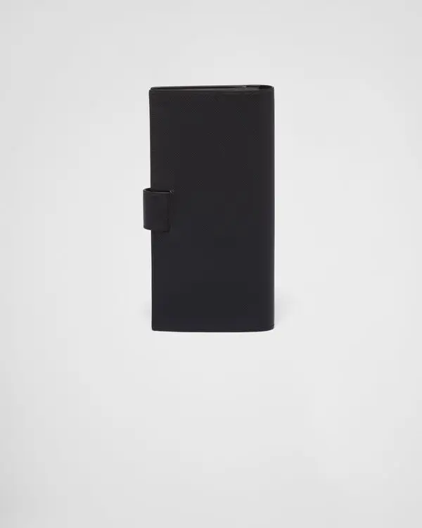 Prada Large Saffiano And Smooth Leather Wallet - Black