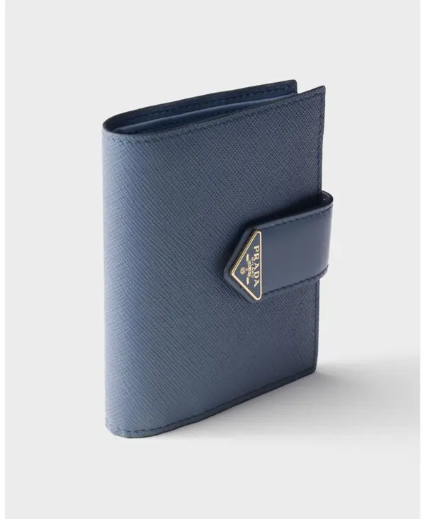 Prada Saffiano And Smooth Leather Wallet - Blue
