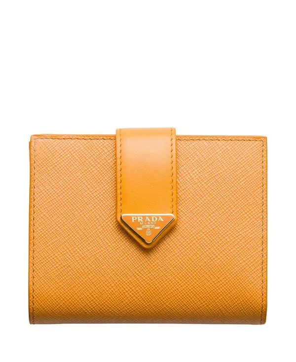 Prada Saffiano And Smooth Leather Wallet - Orange