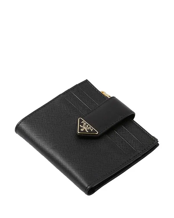 Prada Small Saffiano And Smooth Leather Wallet - Black