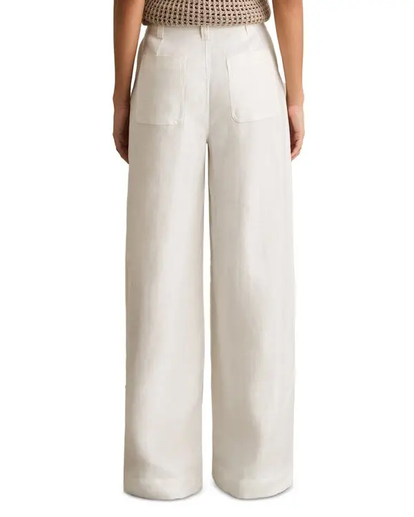 REISS Ashby Wide Leg Linen Trousers - White