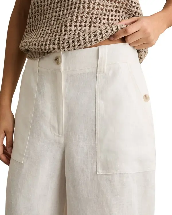 REISS Ashby Wide Leg Linen Trousers - White