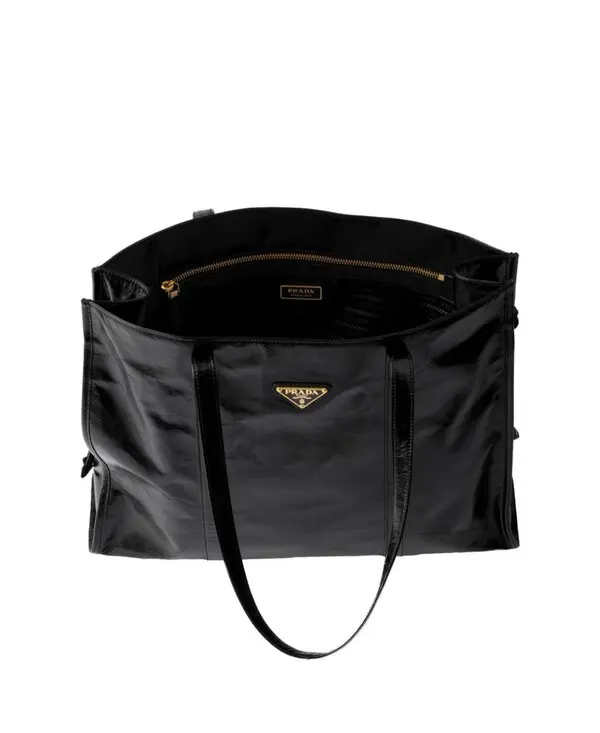 Prada Large Leather Tote Bag - Black