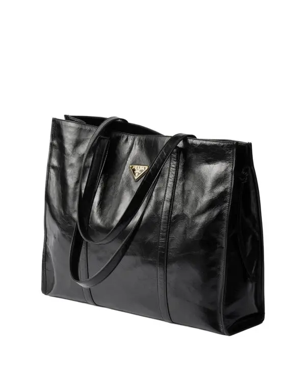 Prada Large Leather Tote Bag - Black