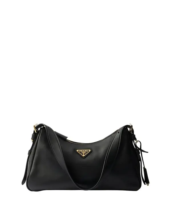 Prada Aimee Medium Leather Shoulder Bag - Black