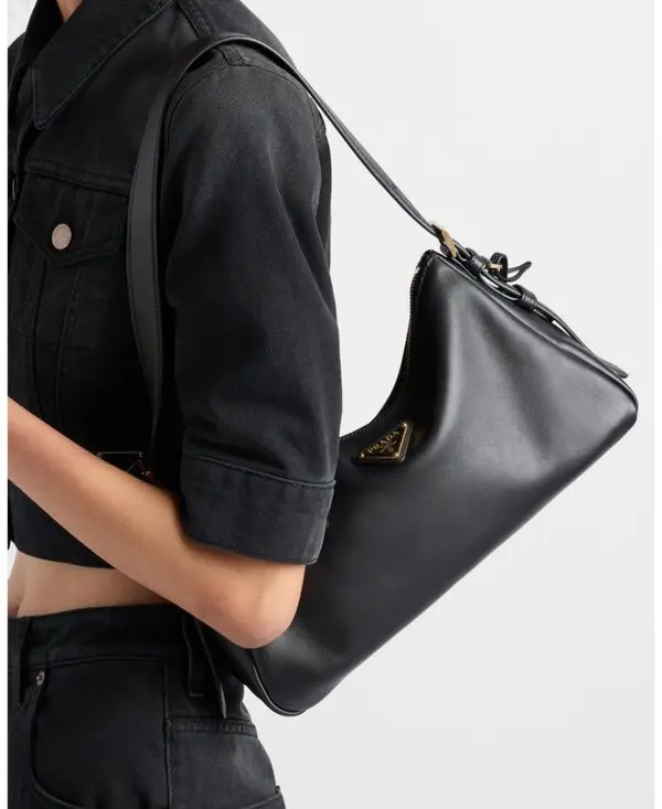 Prada Aimee Medium Leather Shoulder Bag - Black