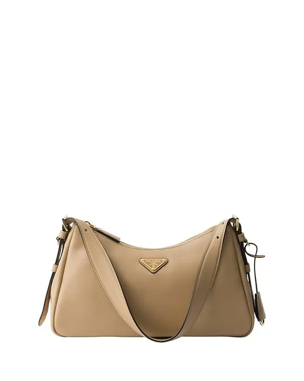 Prada Aimee Medium Leather Shoulder Bag - Sand