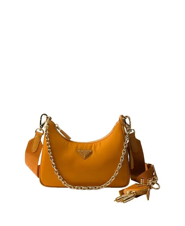 Prada Re-edition 2005 Re-nylon And Saffiano Leather Bag With Charm - Orange