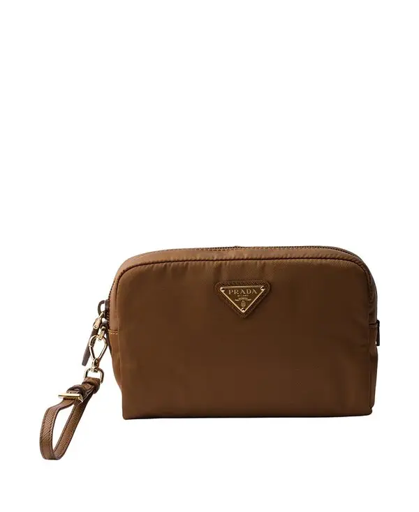 Prada Re-nylon Pouch With Enameled Triangle Logo - Brown