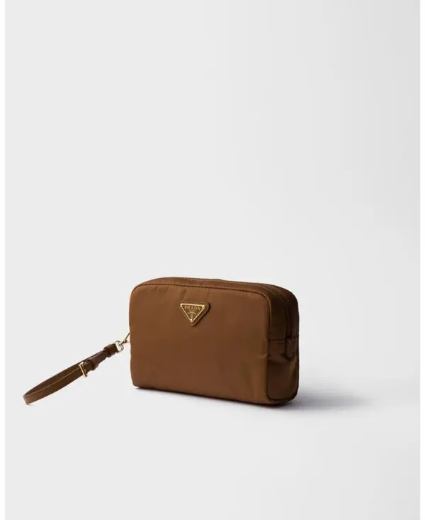 Prada Re-nylon Pouch With Enameled Triangle Logo - Brown