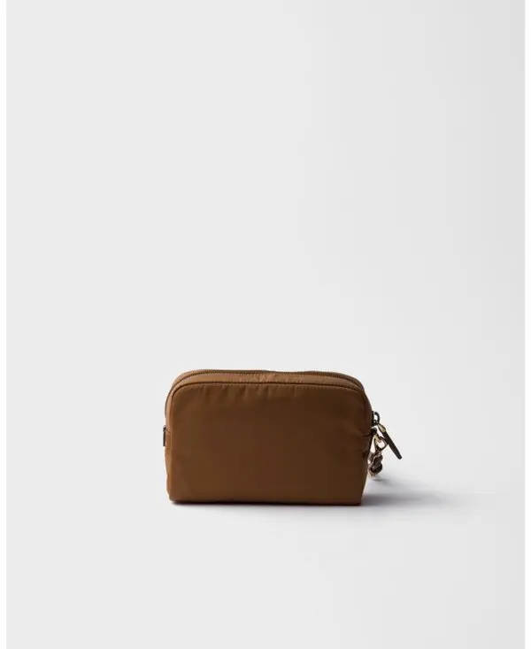 Prada Re-nylon Pouch With Enameled Triangle Logo - Brown