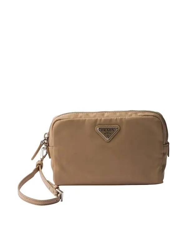 Prada Re-nylon Pouch With Enameled Triangle Logo - Brown
