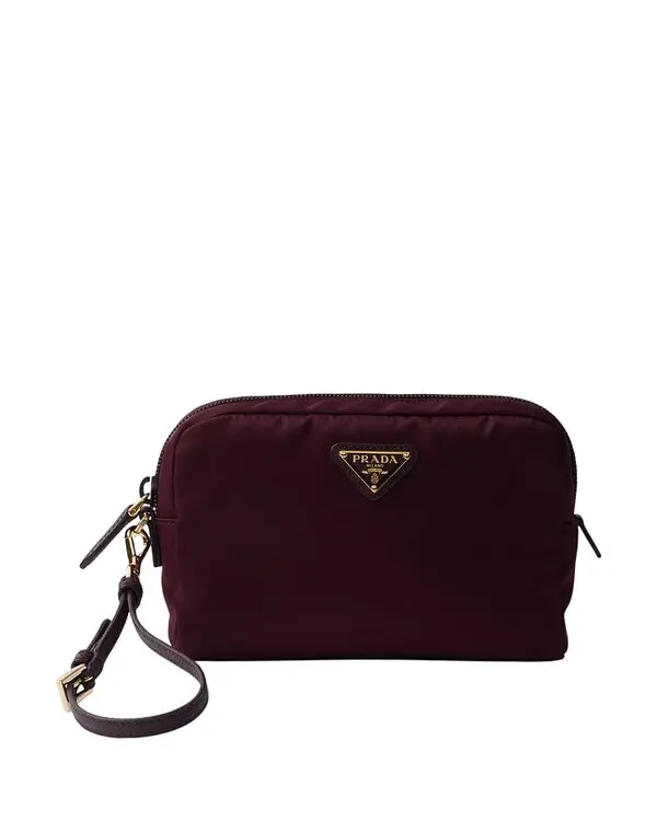 Prada Re-nylon Pouch With Enameled Triangle Logo - Burgundy
