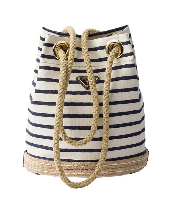 Prada Mariner Small Fabric Bucket Bag - White And Black