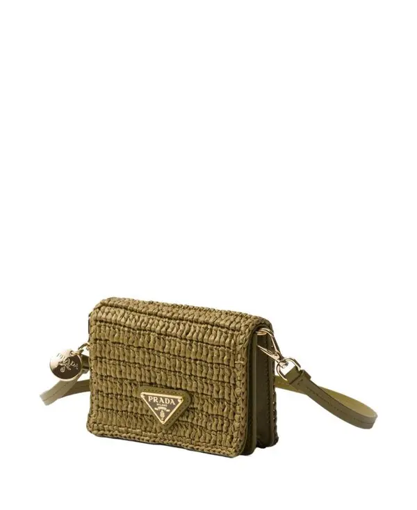 Prada Crochet Card Holder With Shoulder Strap - Green