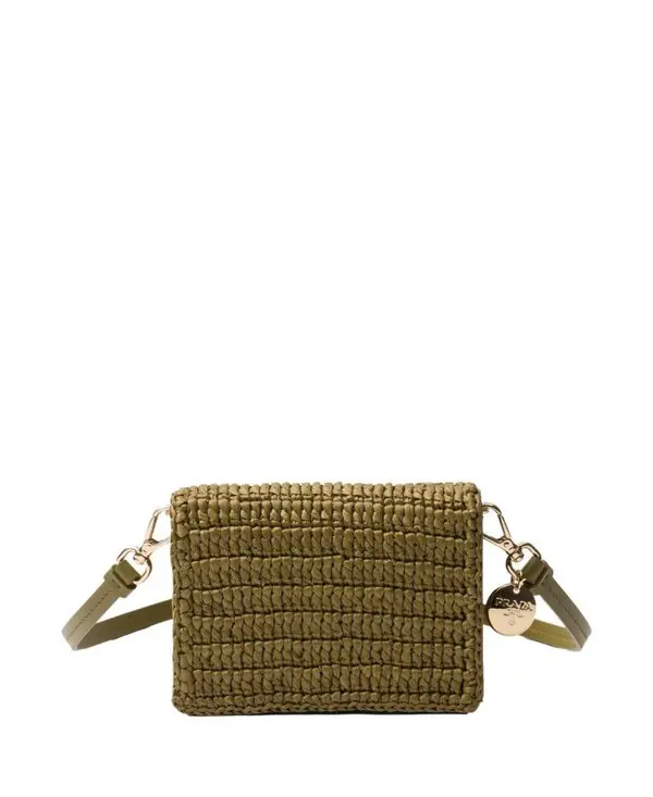Prada Crochet Card Holder With Shoulder Strap - Green