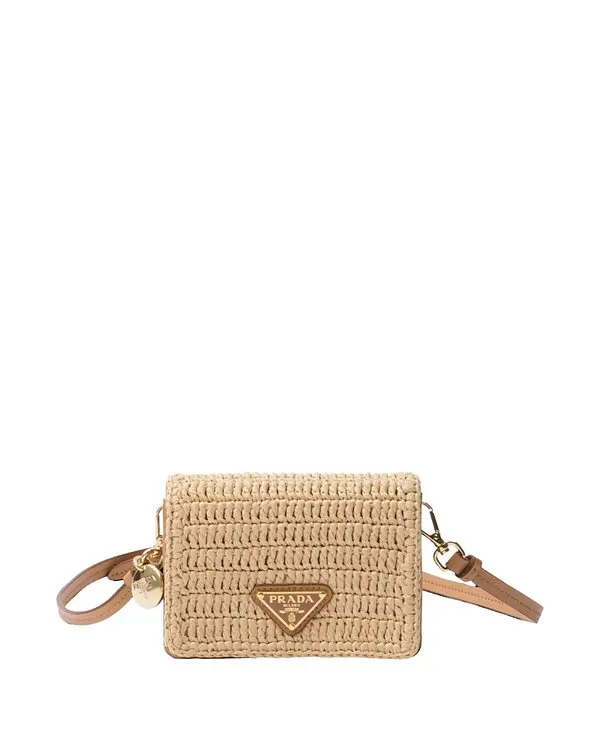 Prada Crochet Card Holder With Shoulder Strap - Neutral