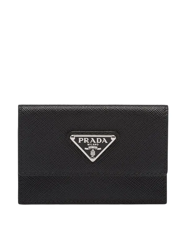 Prada Saffiano Leather Card Holder - Black/silver