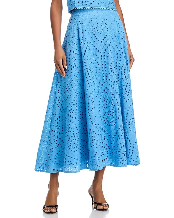 Aqua Eyelet Midi Skirt