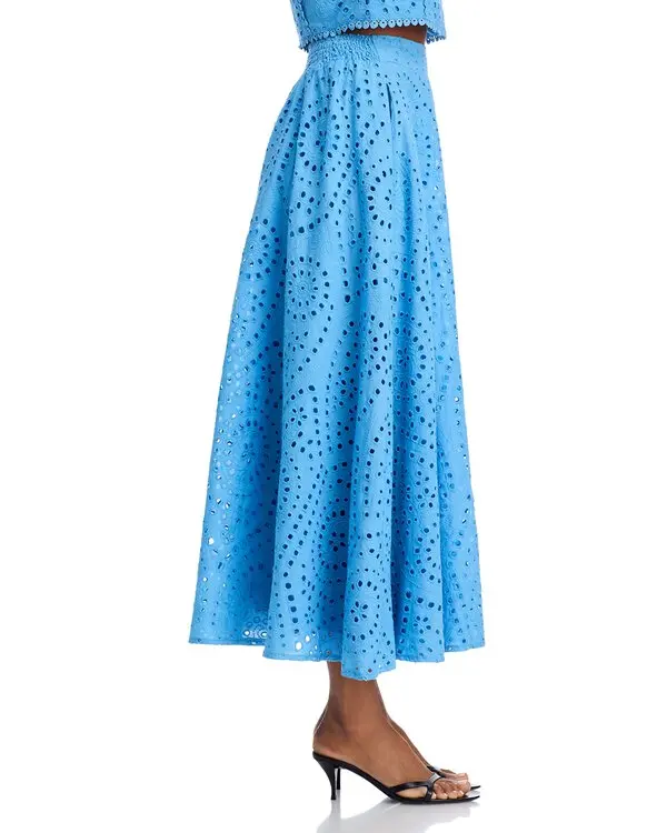 Aqua Eyelet Midi Skirt