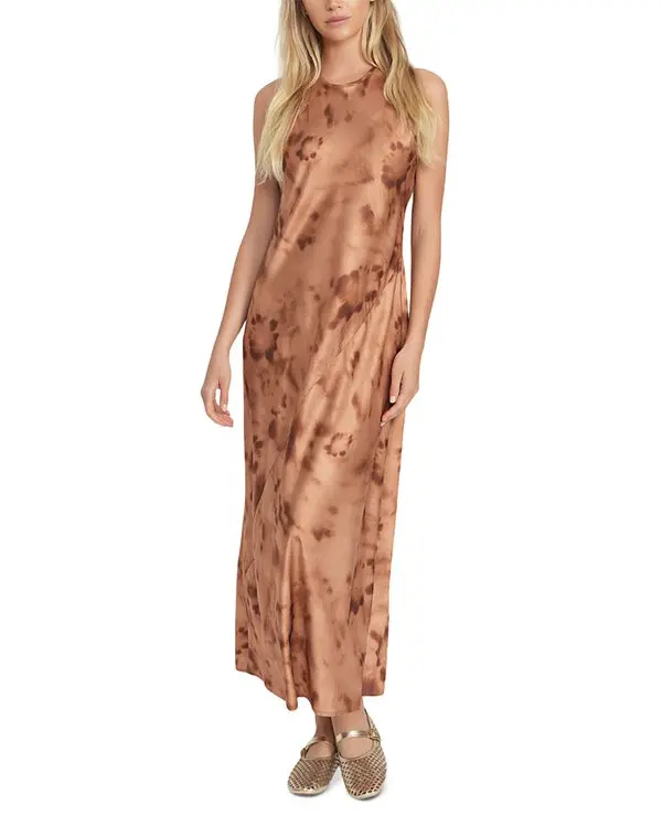 POINT Satin Column Dress - Tan Tye Dye